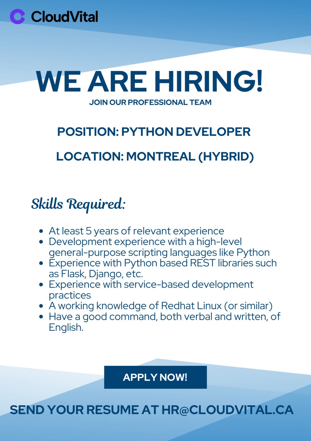 CloudVital on LinkedIn: #pythondeveloper #pythonjobs #python #pythondjango CloudVital on LinkedIn: #pythondeveloper #pythonjobs #python #pythondjango