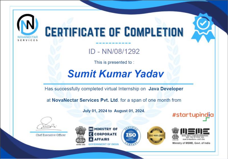 Sumit Kumar Yadav on LinkedIn: #internship #javadeveloper # ... Sumit Kumar Yadav on LinkedIn: #internship #javadeveloper # ...