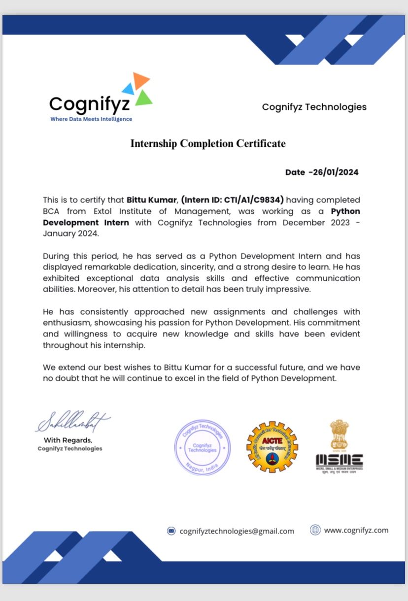 Bittu kumar on LinkedIn: #intern #cognifyztechnologies #oppurtunities Bittu kumar on LinkedIn: #intern #cognifyztechnologies #oppurtunities