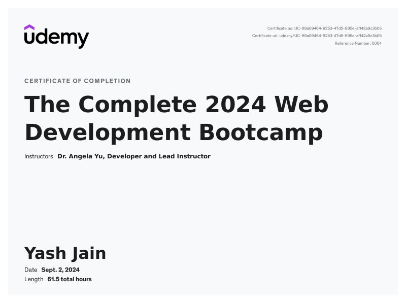 Yash Jain on LinkedIn: #udemy #webdevelopment #certificate #learning # ... Yash Jain on LinkedIn: #udemy #webdevelopment #certificate #learning # ...