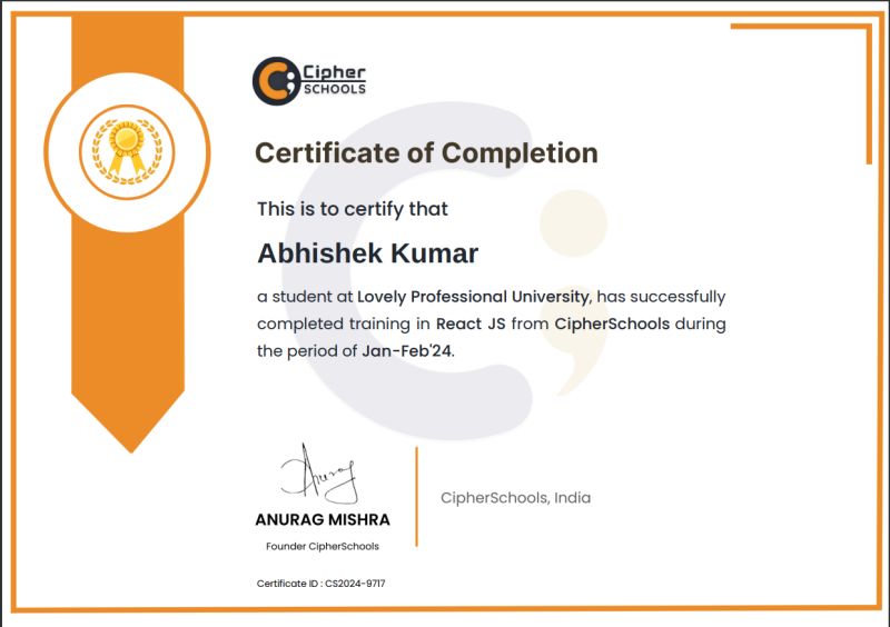 #cipherschool #learningandgrowing #completioncertificate #reactjs ... #cipherschool #learningandgrowing #completioncertificate #reactjs ...