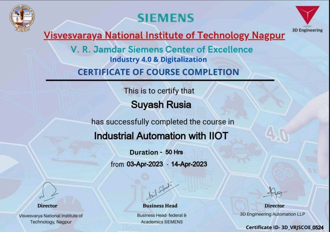Suyash Rusia on LinkedIn: IIoT certificate from VNIT Nagpur Suyash Rusia on LinkedIn: IIoT certificate from VNIT Nagpur