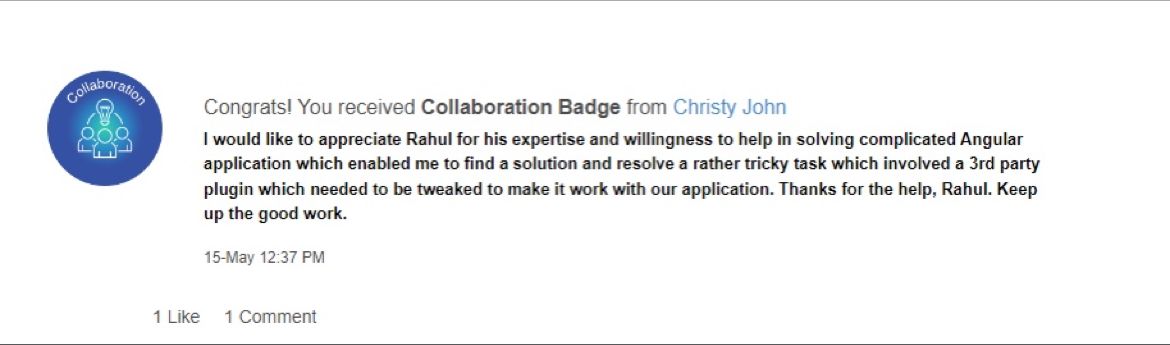 Badged by Christy John for angular support. Grateful for the ... Badged by Christy John for angular support. Grateful for the ...