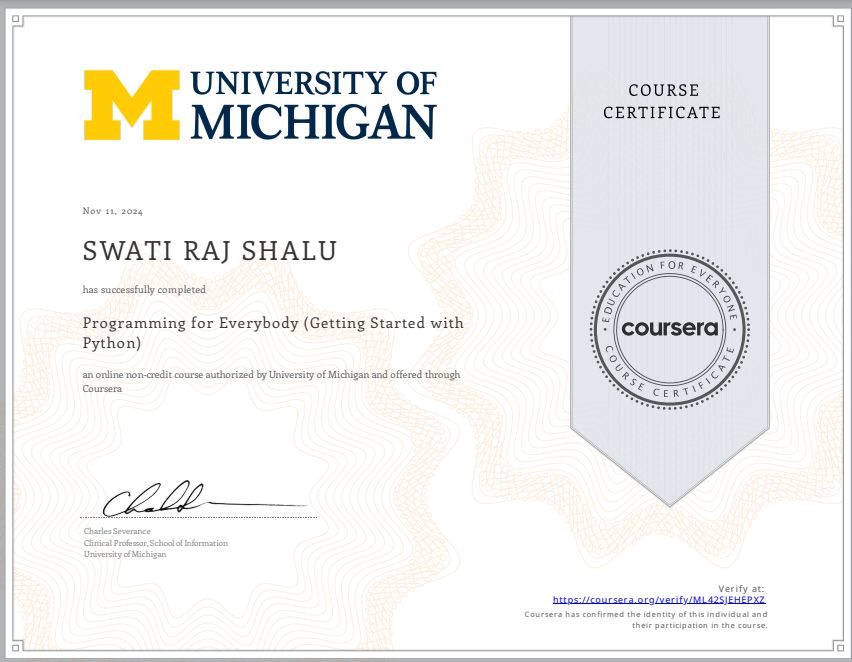 SWATI RAJ on LinkedIn: #coursea #python #python_for_everybody SWATI RAJ on LinkedIn: #coursea #python #python_for_everybody