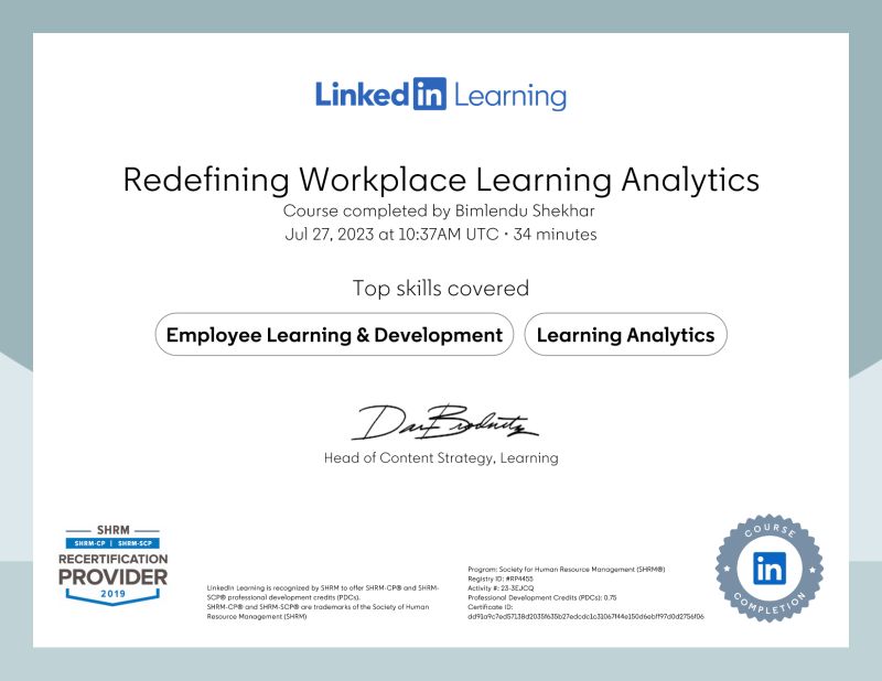 Bimlendu Shekhar on LinkedIn: Certificate of Completion Bimlendu Shekhar on LinkedIn: Certificate of Completion