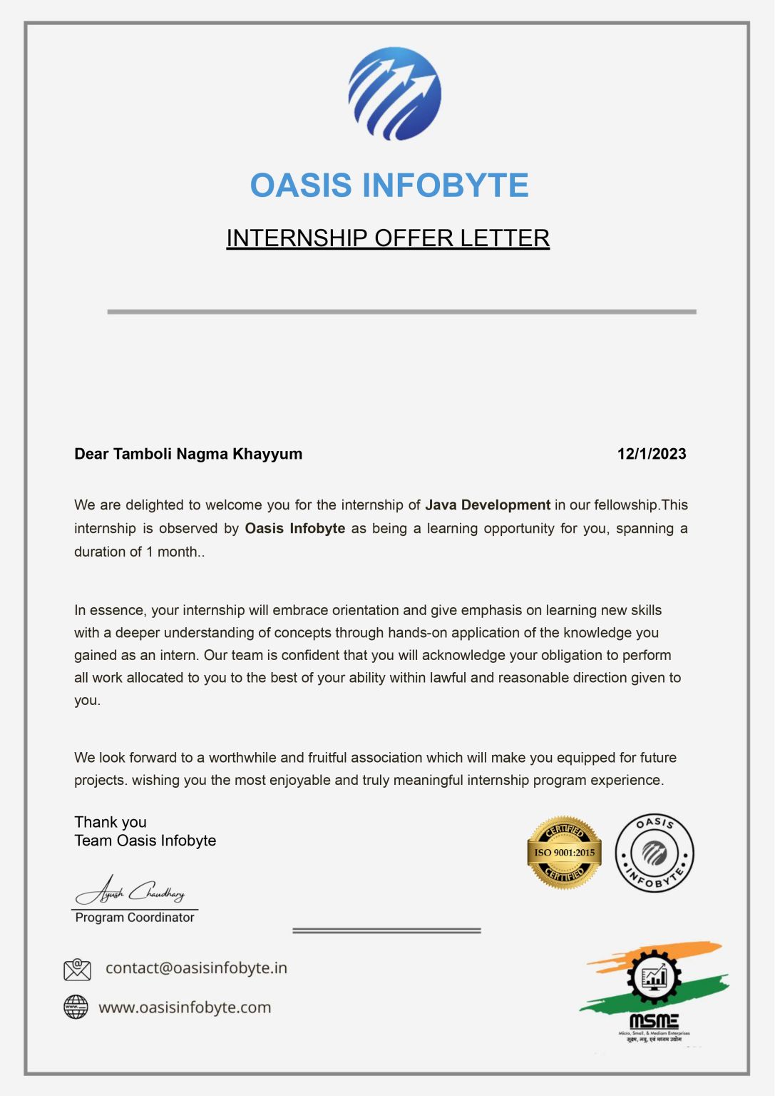#oasisinfobyteinternship | Tamboli Nagma #oasisinfobyteinternship | Tamboli Nagma