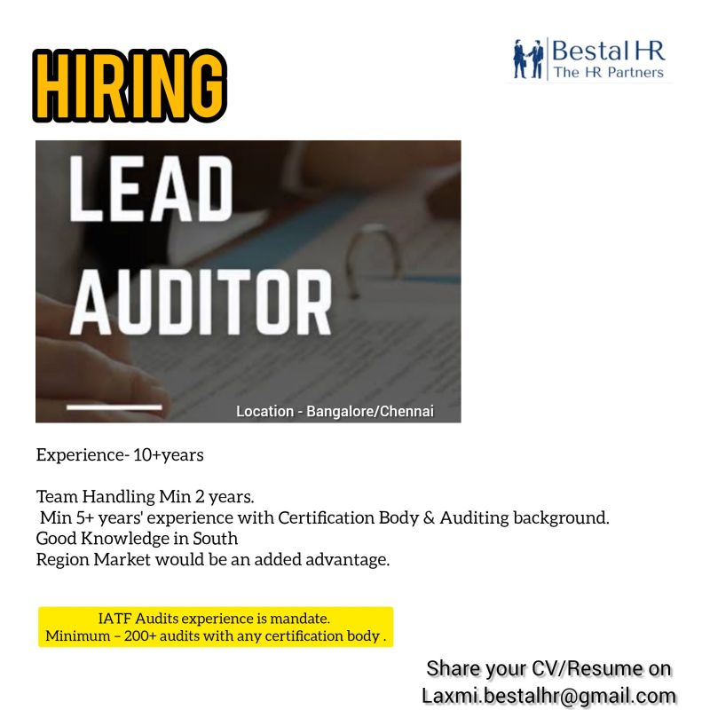 Hiring for Lead Auditor profile for Bangalore/Chennai location. | Laxmi ... Hiring for Lead Auditor profile for Bangalore/Chennai location. | Laxmi ...