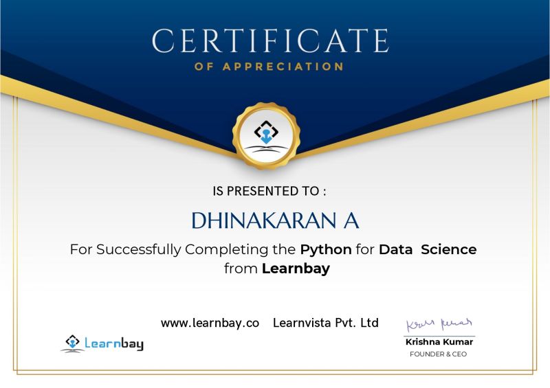 Dhinakaran A on LinkedIn: I’m happy to share that I’ve obtained a new ... Dhinakaran A on LinkedIn: I’m happy to share that I’ve obtained a new ...