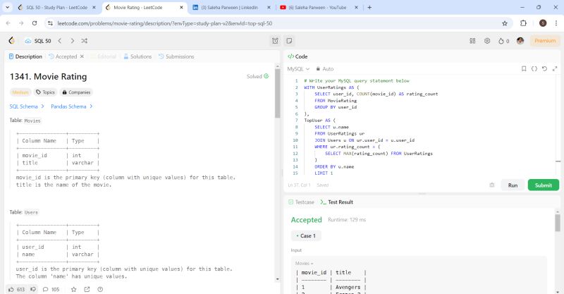 SQL with Movies, Users, and MovieRating | Saleha Parween posted on the ... SQL with Movies, Users, and MovieRating | Saleha Parween posted on the ...