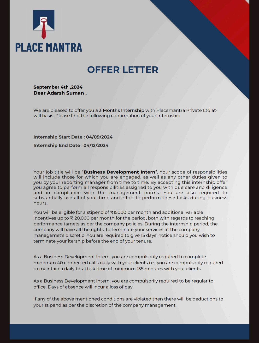 Adarsh Suman on LinkedIn: #placemantra #intrainz Adarsh Suman on LinkedIn: #placemantra #intrainz