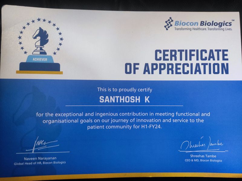 Santhosh K on LinkedIn: #achiever Santhosh K on LinkedIn: #achiever