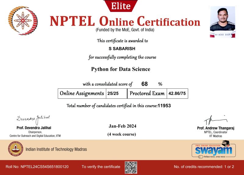 S SABARISH on LinkedIn: #nptel #python #datascience #continuouslearning S SABARISH on LinkedIn: #nptel #python #datascience #continuouslearning