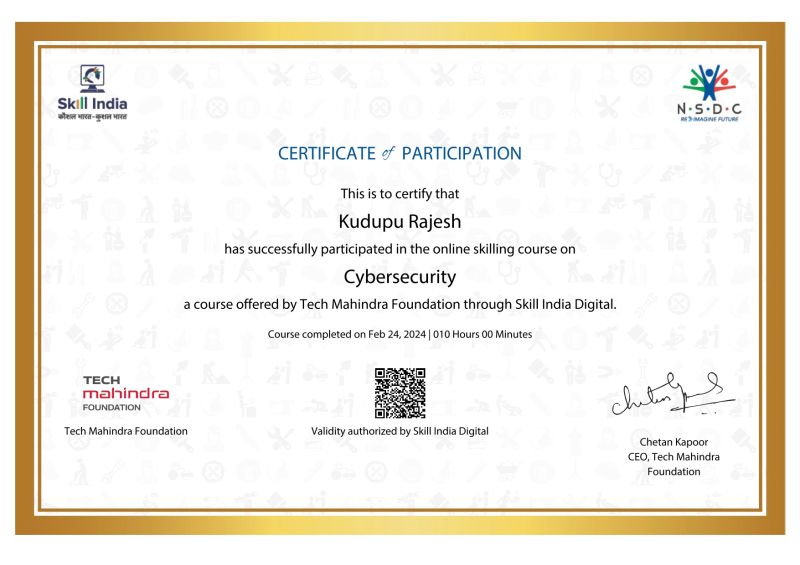Rajesh Kudupu on LinkedIn: By completed Cybersecurity course NSDC ... Rajesh Kudupu on LinkedIn: By completed Cybersecurity course NSDC ...