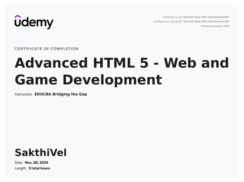 SAKTHI VEL P on LinkedIn: #webdevelopment #html5 #gamedevelopment #udemy SAKTHI VEL P on LinkedIn: #webdevelopment #html5 #gamedevelopment #udemy