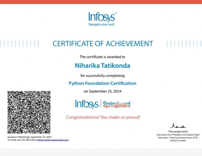 Niharika Tatikonda on LinkedIn: #python #infosysspringboard Niharika Tatikonda on LinkedIn: #python #infosysspringboard