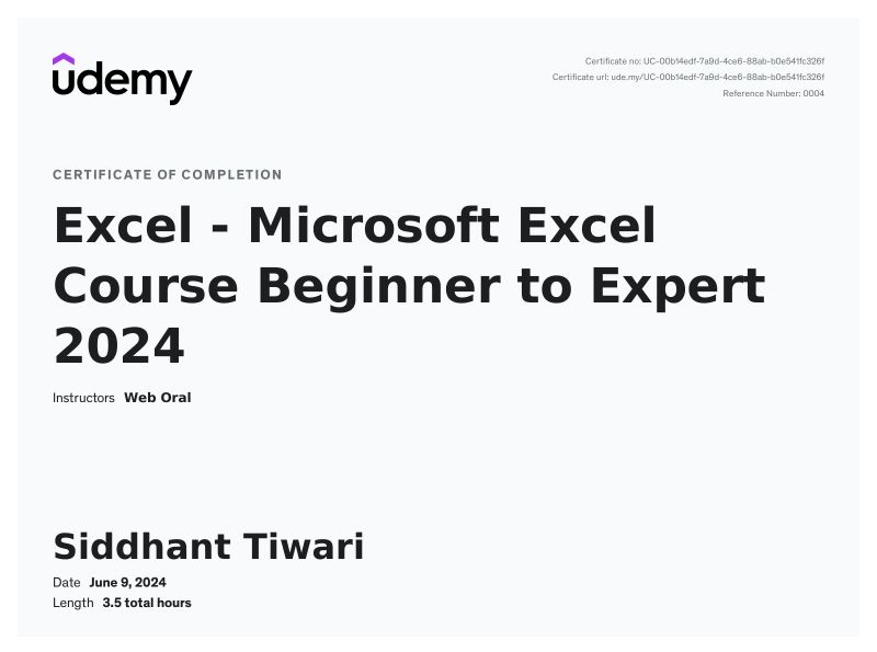 Completed Excel Certification Course | Siddhant Tiwari posted on the ... Completed Excel Certification Course | Siddhant Tiwari posted on the ...