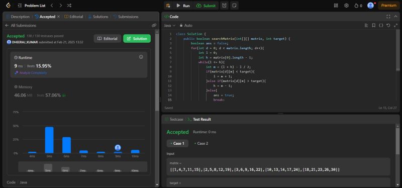 #matrixsearch #binarysearch #leetcode #100daysofcode #problemsolving ... #matrixsearch #binarysearch #leetcode #100daysofcode #problemsolving ...