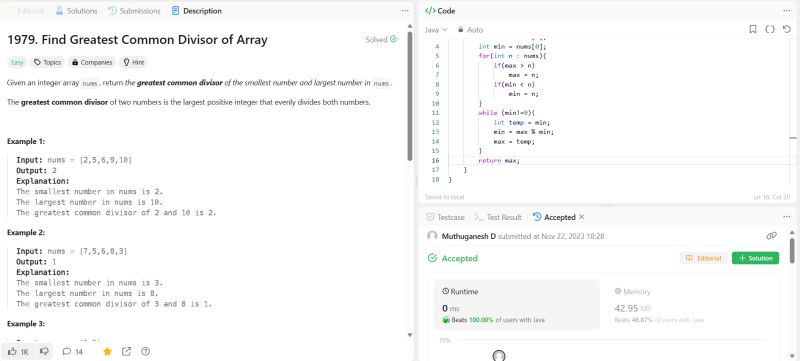 LeetCode solved problem 1979 | Muthuganesh D posted on the topic | LinkedIn LeetCode solved problem 1979 | Muthuganesh D posted on the topic | LinkedIn