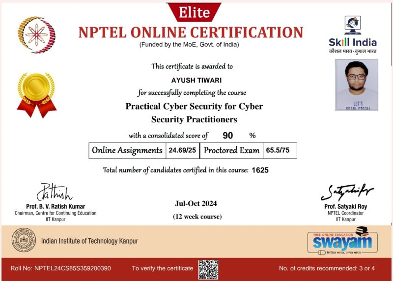 Ayush Tiwari on LinkedIn: #cybersecurity #nptel Ayush Tiwari on LinkedIn: #cybersecurity #nptel