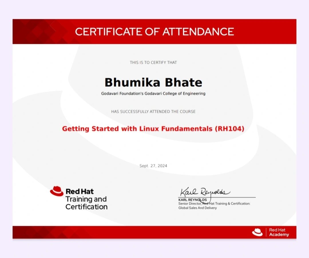 Bhumika Bhate on LinkedIn: #linux #redhatacademy #learning #techskills Bhumika Bhate on LinkedIn: #linux #redhatacademy #learning #techskills