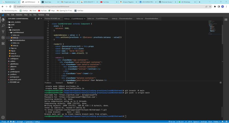 Day 7 of React.js challenge: Cash Withdrawal | DURGA PRASAD PILLI ... Day 7 of React.js challenge: Cash Withdrawal | DURGA PRASAD PILLI ...