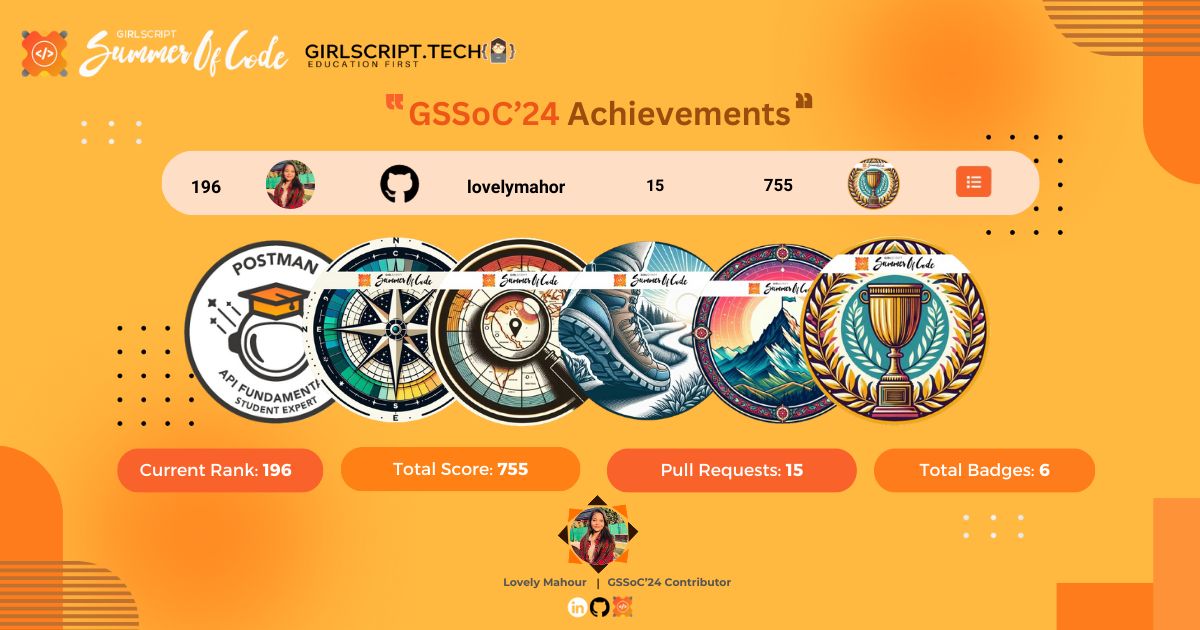 Lovely Mahour on LinkedIn: #girlscript #opensource #gssoc2024 # ... Lovely Mahour on LinkedIn: #girlscript #opensource #gssoc2024 # ...