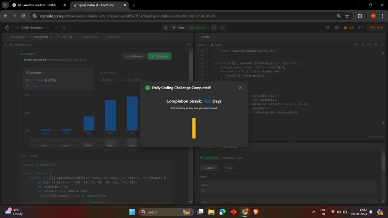 Milestone Achieved: 100-Day LeetCode Streak! | kaustuk raj Milestone Achieved: 100-Day LeetCode Streak! | kaustuk raj