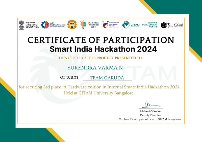 Surendra varma N on LinkedIn: #smartindiahackathon2024 #team # ... Surendra varma N on LinkedIn: #smartindiahackathon2024 #team # ...