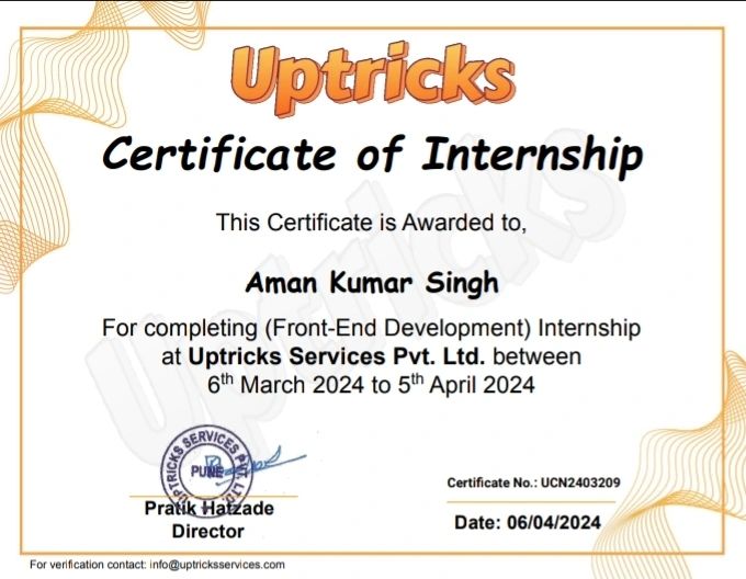 Aman Kumar Singh on LinkedIn: #internship Aman Kumar Singh on LinkedIn: #internship