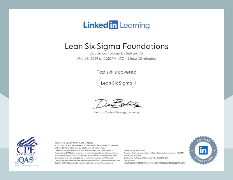 Certificate of Completion | Selvaraj D Certificate of Completion | Selvaraj D