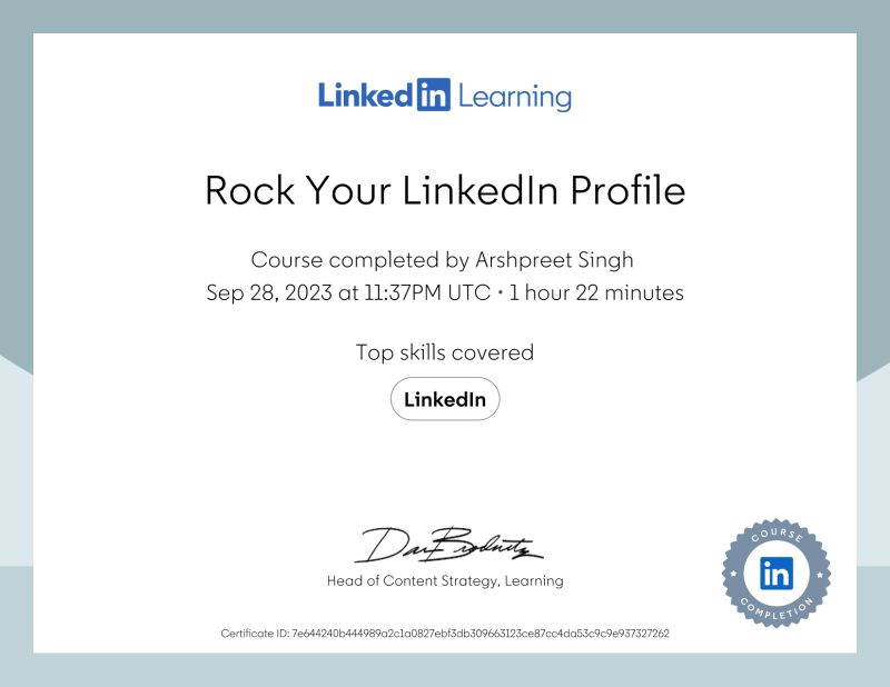 Arshpreet Singh on LinkedIn: Certificate of Completion Arshpreet Singh on LinkedIn: Certificate of Completion