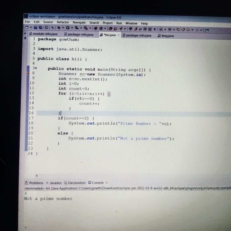 Ponne Gowtham on LinkedIn: Java code : using for loop prime numbers code. Ponne Gowtham on LinkedIn: Java code : using for loop prime numbers code.