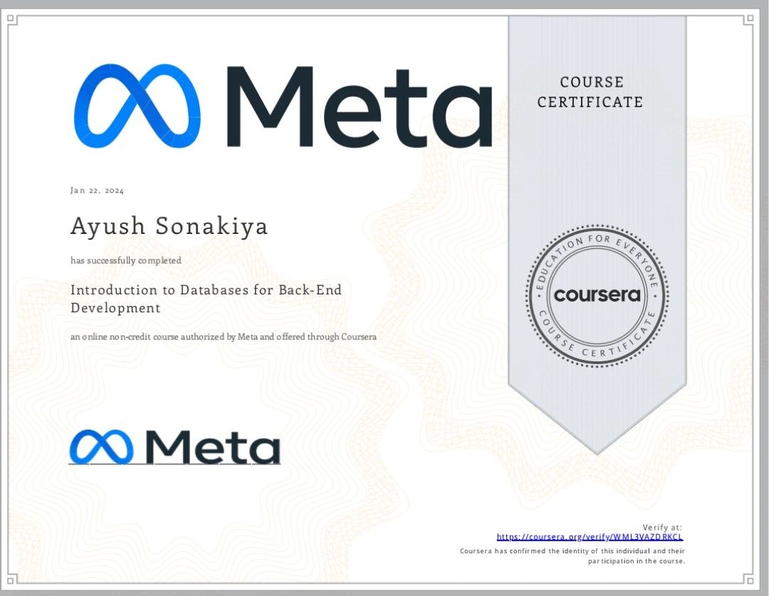 Ayush Sonakiya on LinkedIn: #meta #coursera #database #backenddeveloper Ayush Sonakiya on LinkedIn: #meta #coursera #database #backenddeveloper