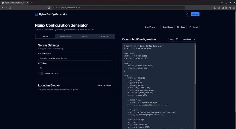 Custom Nginx Configuration Generator 馃殌 Overview: A modern web app built ... Custom Nginx Configuration Generator 馃殌 Overview: A modern web app built ...