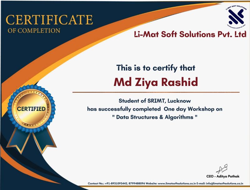 Ziya Rashid on LinkedIn: I have completed Data Structures & Algorithms ... Ziya Rashid on LinkedIn: I have completed Data Structures & Algorithms ...
