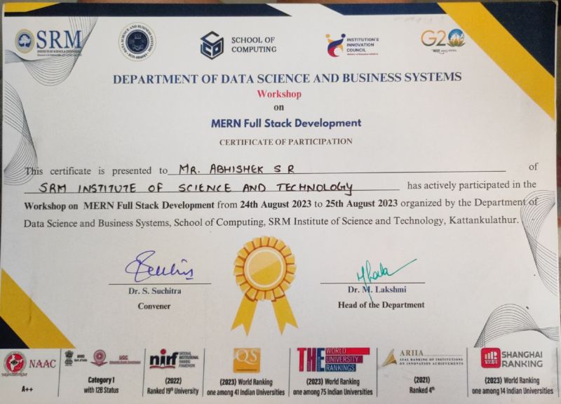 Abishek S R on LinkedIn: #mernstack #fullstackdevelopment #srmist # ... Abishek S R on LinkedIn: #mernstack #fullstackdevelopment #srmist # ...