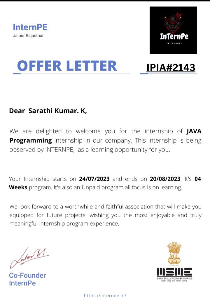 Sarathi Kumar k on LinkedIn: Offer letter Sarathi Kumar k on LinkedIn: Offer letter