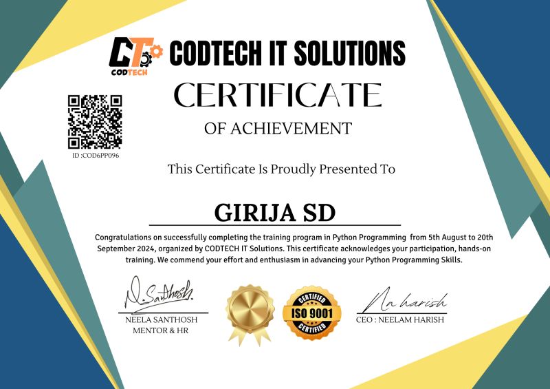 Girija SD on LinkedIn: #python #programming #certification # ... Girija SD on LinkedIn: #python #programming #certification # ...