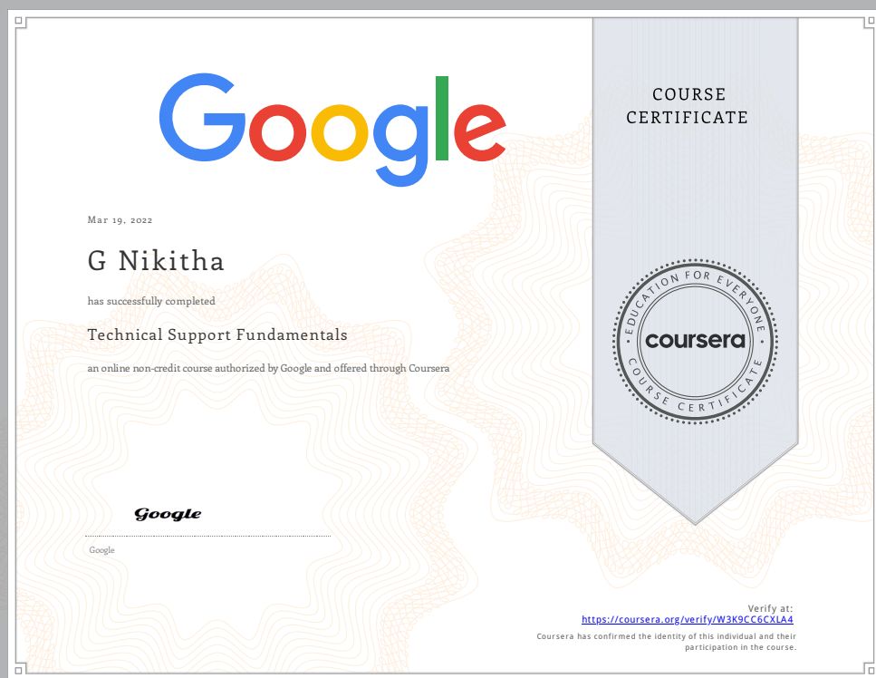 Completed Technical Support Fundamentals course! | NIKITHA GALLA posted ... Completed Technical Support Fundamentals course! | NIKITHA GALLA posted ...