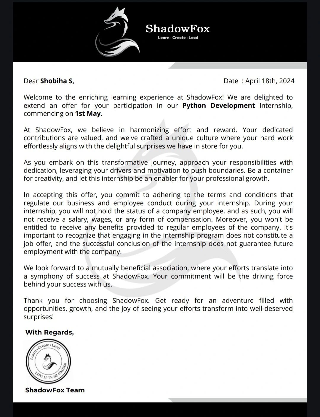 #pythondeveloper #internship #shadowfox | Shobiha Satheesh Kumar #pythondeveloper #internship #shadowfox | Shobiha Satheesh Kumar