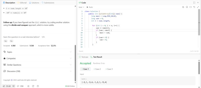 #codingjourney #dsa #problemsolving #kadanealgorithm #learningeveryday ... #codingjourney #dsa #problemsolving #kadanealgorithm #learningeveryday ...