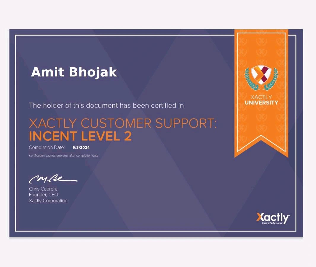 Amit Bhojak on LinkedIn: Excited to share Completion of Xactly Incent ... Amit Bhojak on LinkedIn: Excited to share Completion of Xactly Incent ...