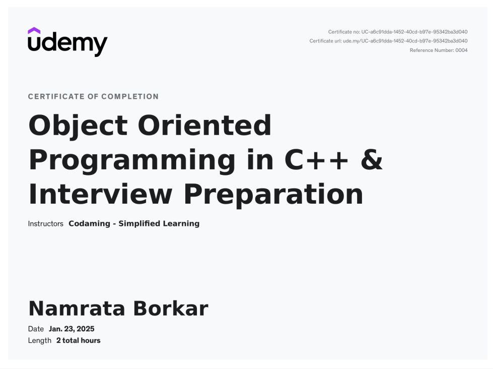Namrata Borkar on LinkedIn: #cpp #objectorientedprogramming #udemy Namrata Borkar on LinkedIn: #cpp #objectorientedprogramming #udemy