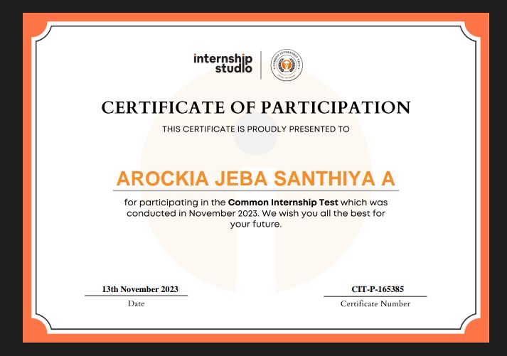 Arockia Jeba Santhiya A on LinkedIn: #internship_studio Arockia Jeba Santhiya A on LinkedIn: #internship_studio