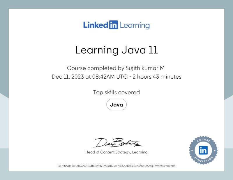 Certificate of Completion | Sujith kumar M Certificate of Completion | Sujith kumar M