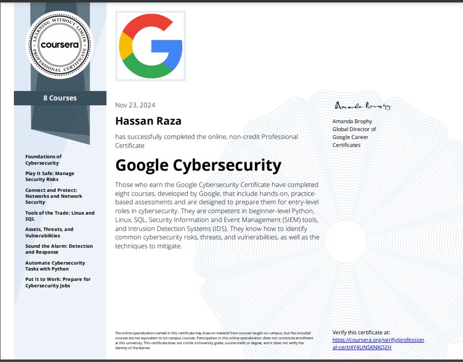 Hassan Raza on LinkedIn: #cybersecurity #googlecertificate #python # ... Hassan Raza on LinkedIn: #cybersecurity #googlecertificate #python # ...