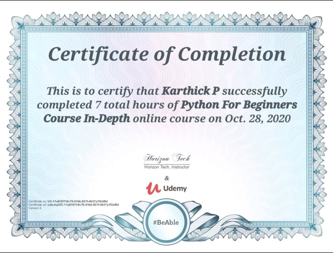 Karthick P on LinkedIn: Completed Python Beginner Level Certification Karthick P on LinkedIn: Completed Python Beginner Level Certification