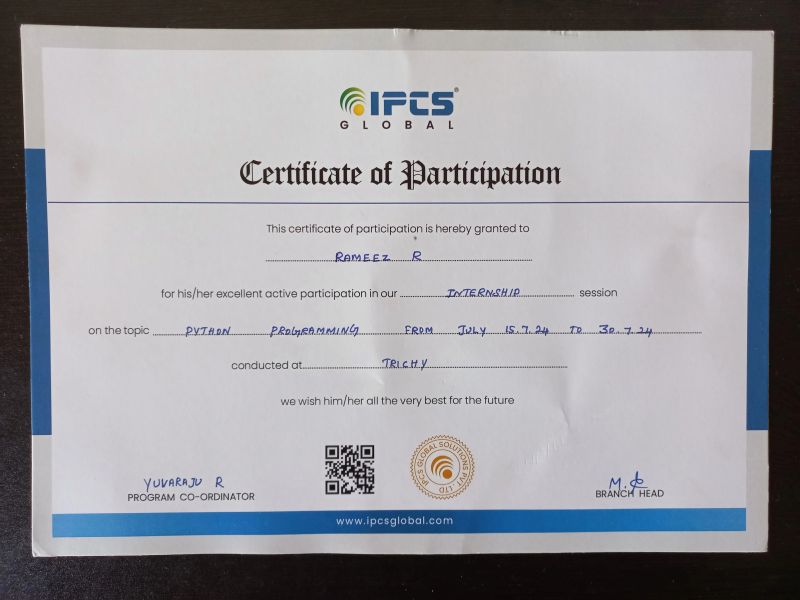 Rameez .R on LinkedIn: #ipcs #ipcsglobal #python #skill #programming # ... Rameez .R on LinkedIn: #ipcs #ipcsglobal #python #skill #programming # ...