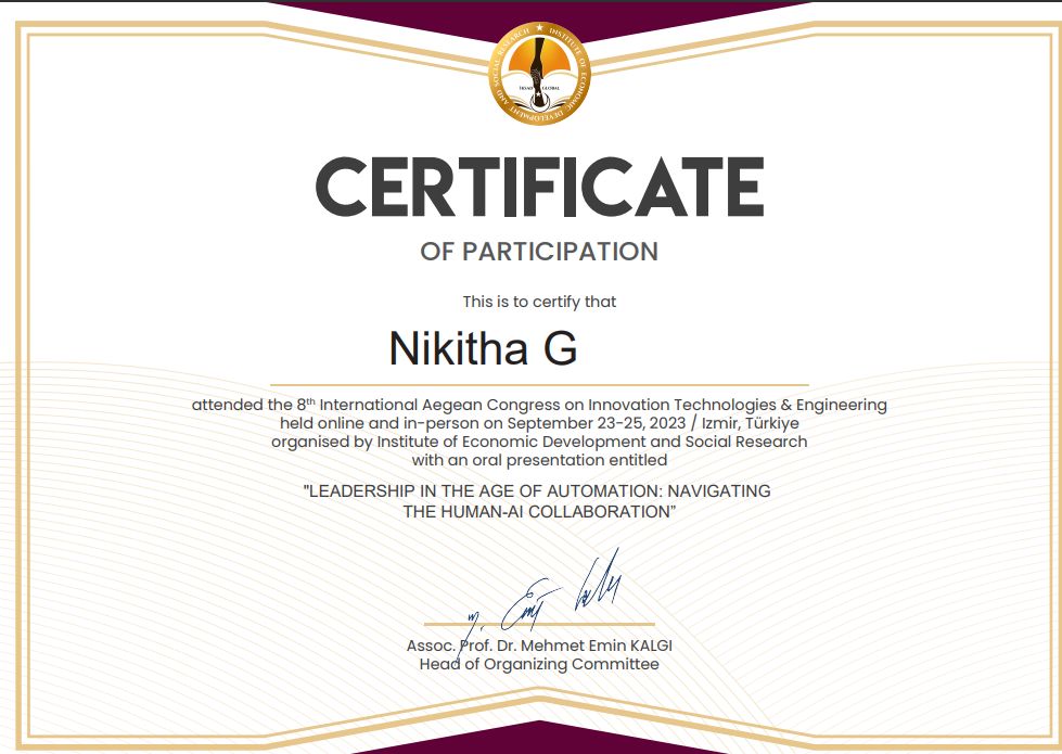Presented on human-AI leadership at Aegean Congress | NIKITHA GALLA ... Presented on human-AI leadership at Aegean Congress | NIKITHA GALLA ...