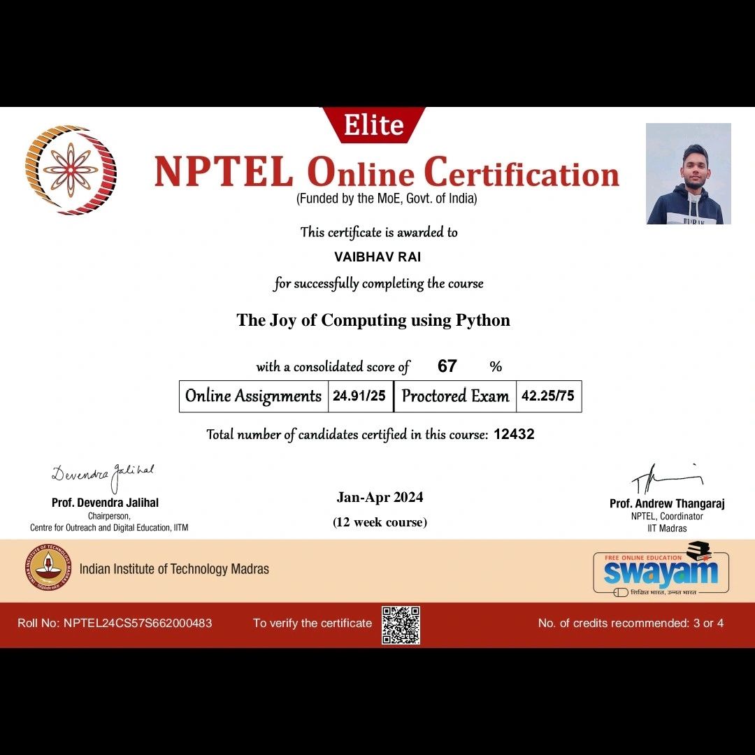 Vaibhav Rai on LinkedIn: #python #programming #nptel #lifelonglearning ... Vaibhav Rai on LinkedIn: #python #programming #nptel #lifelonglearning ...